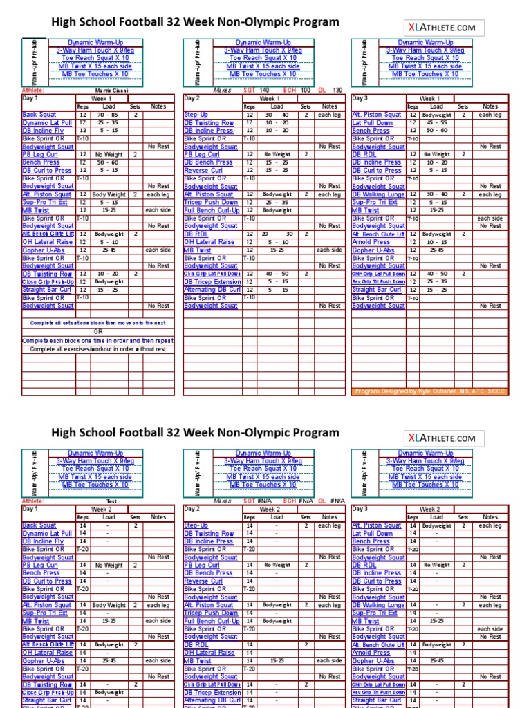 32 Week High School Football Non-Olympic XLAthlete | PDF | Physical ...