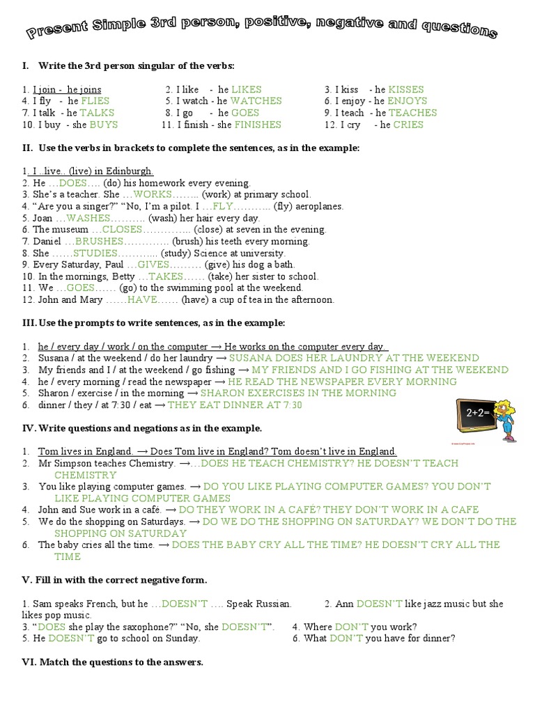 Present Simple 3RD Person, Positive, Negative and Questions | PDF