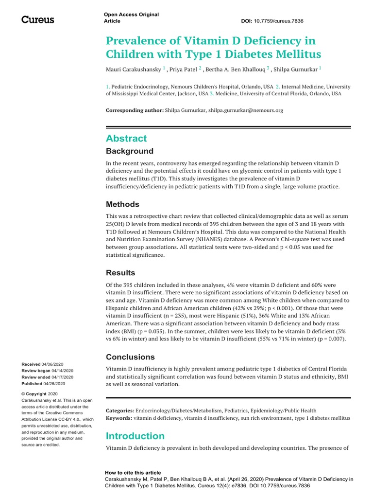 Diabetes Pediatrica Pdf Vitamin D Glycated Hemoglobin