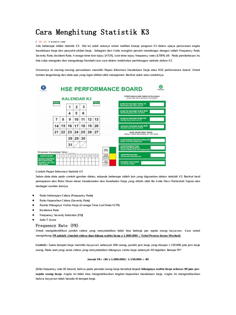 Perhitungan Statistik K3 dan Kecelakaan | PDF