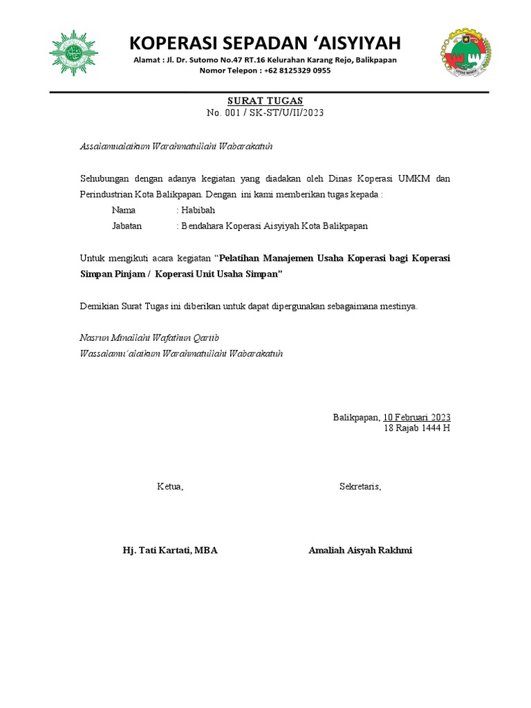 SURAT TUGAS - Koperasi | PDF