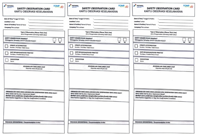 Safety Observation Card | PDF