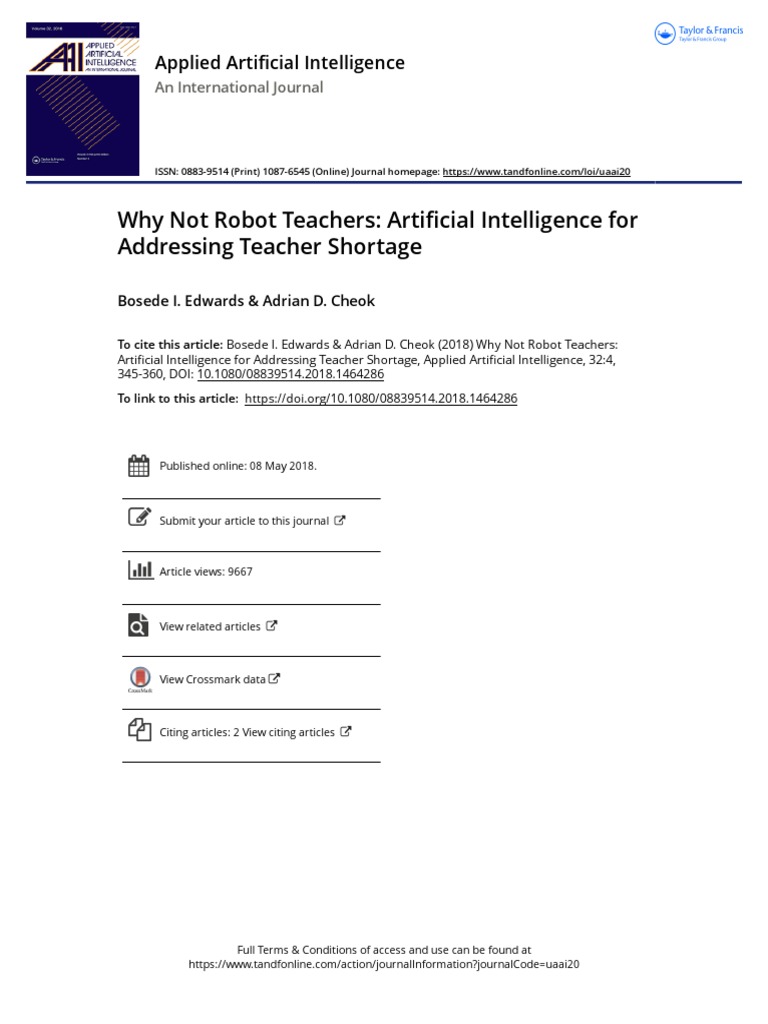 Why Not Robot Teachers Artificial Intelligence For Addressing Teacher Shortage | PDF ...