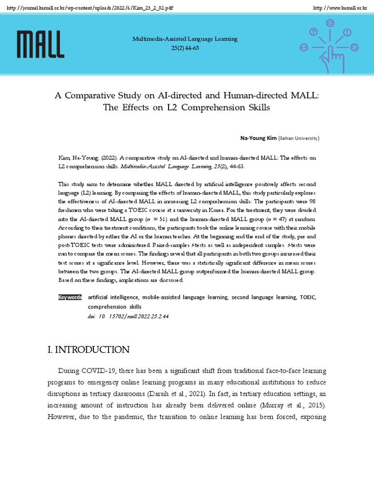 A Comparative Study On AI-directed and Human-Directed MALL The Effects On L2 Comprehension ...