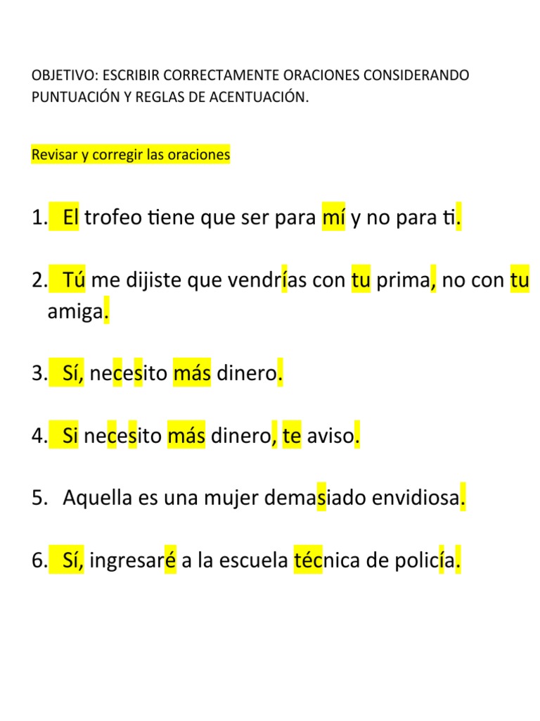 Objetivo: Escribir Correctamente Oraciones Considerando Puntuación Y ...