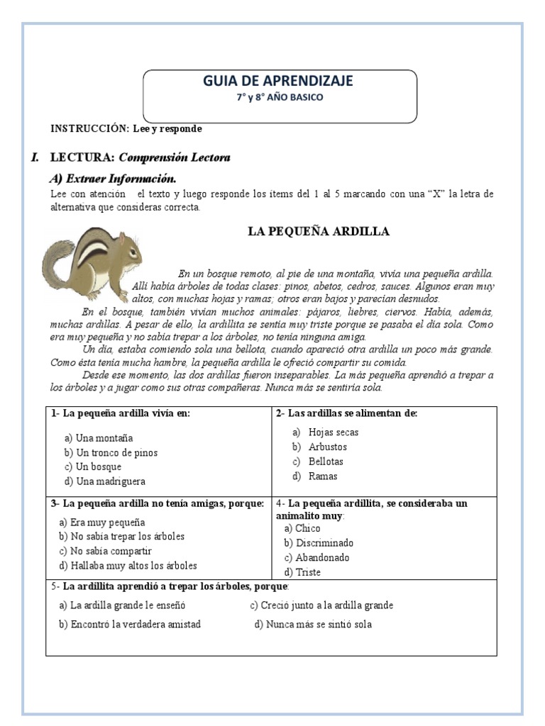 Comprensión Lectora 8° Básico | PDF | Adjetivo