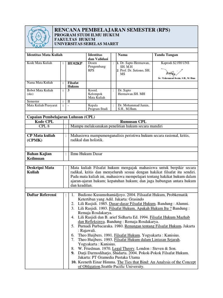 Rencana Pembelajaran Semester (RPS) : Identitas Mata Kuliah Identitas ...