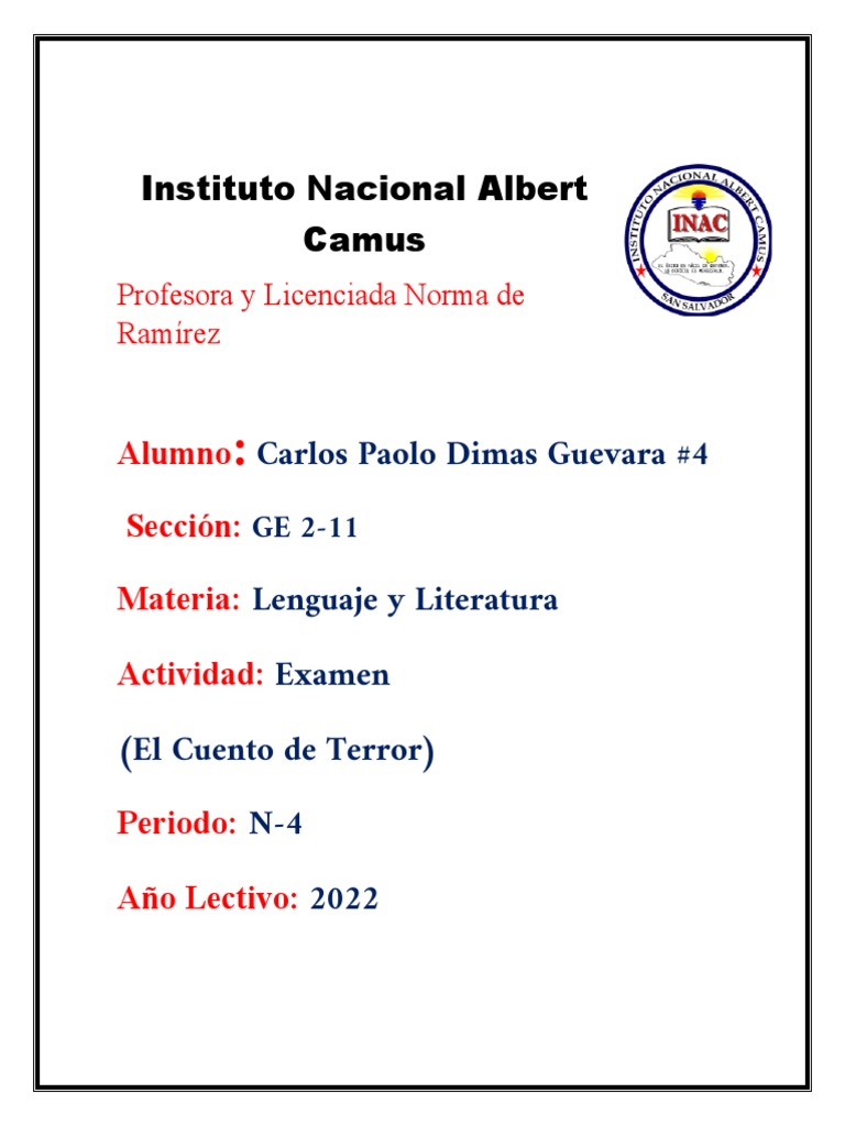 Instituto Nacional Albert Camus: Alumno Sección: Materia: Actividad | PDF