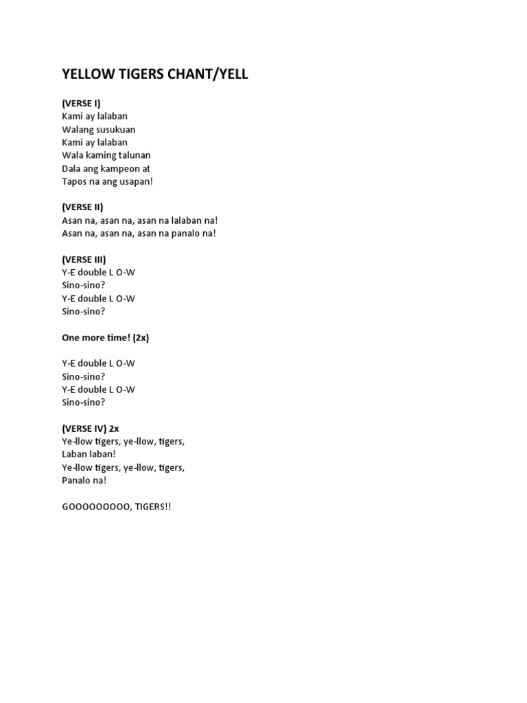 Yellow Tigers Chant/Yell: (Verse I) | PDF