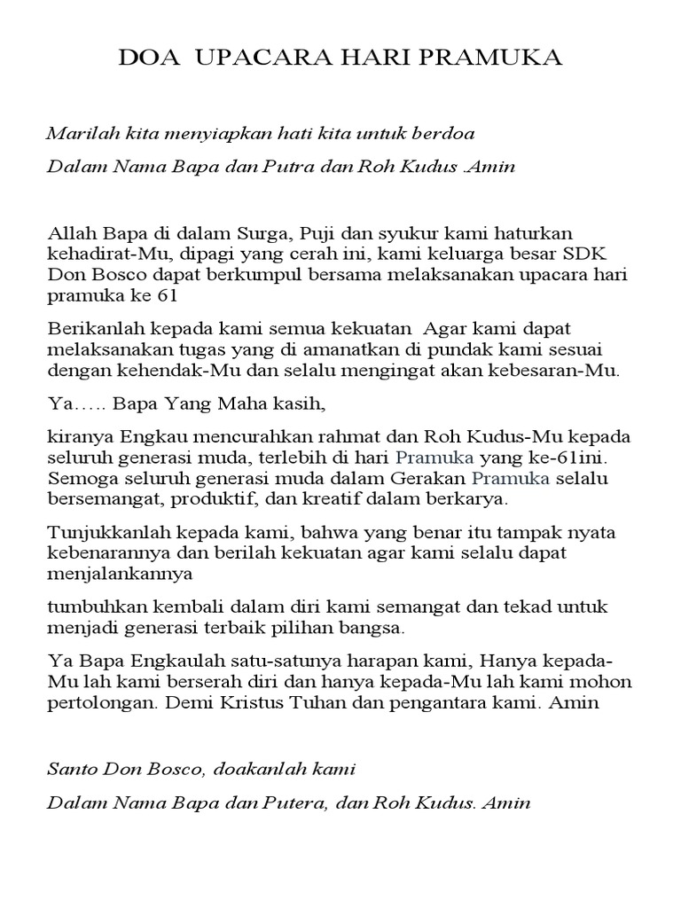 Doa Upacara Hari Pramuka: Marilah Kita Menyiapkan Hati Kita Untuk Berdoa Dalam Nama Bapa Dan ...