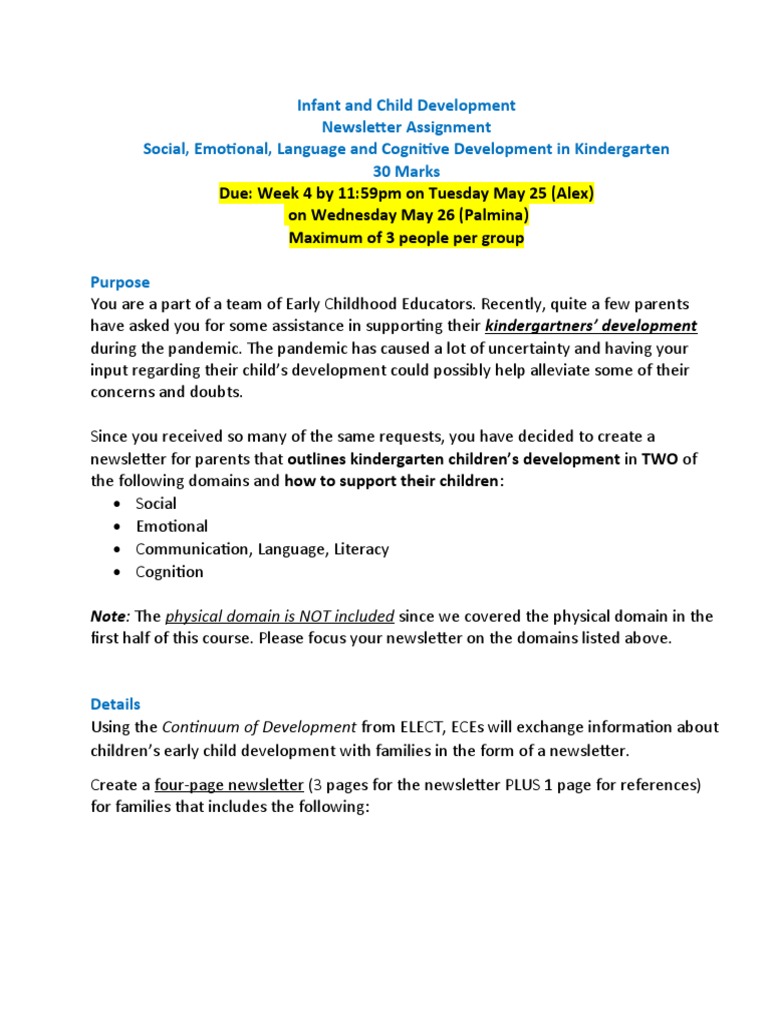 Infant and Child Development Newsletter Assignment Social, Emotional ...