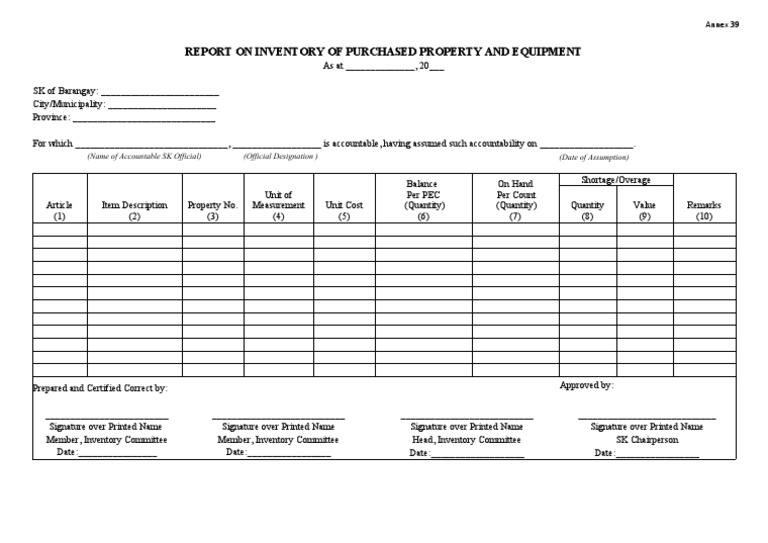 Report On Inventory of Purchased Property and Equipment | PDF