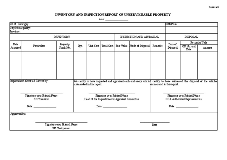 Inventory and Inspection Report of Unserviceable Property | PDF ...