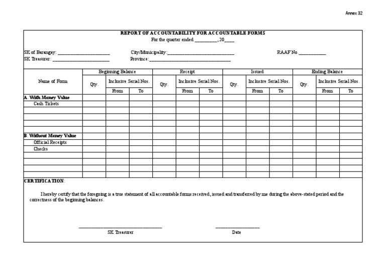 Report of Accountability For Accountable Forms | PDF