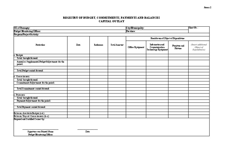 Registry of Budget, Commitments, Payments and Balances Capital Outlay ...