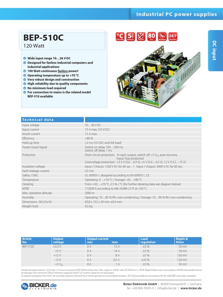 BEP-510C: 120 Watt | PDF | Power Supply | Electrical Engineering