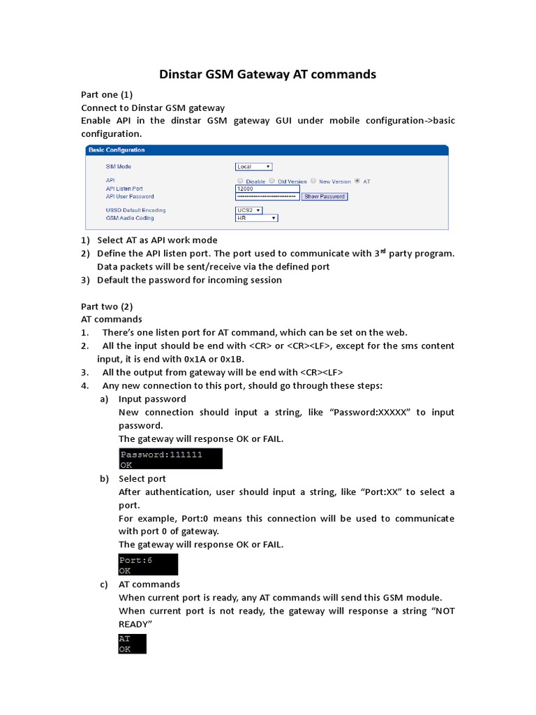 Dinstar GSM Gateway AT Commandsv1.1 | PDF | Computers