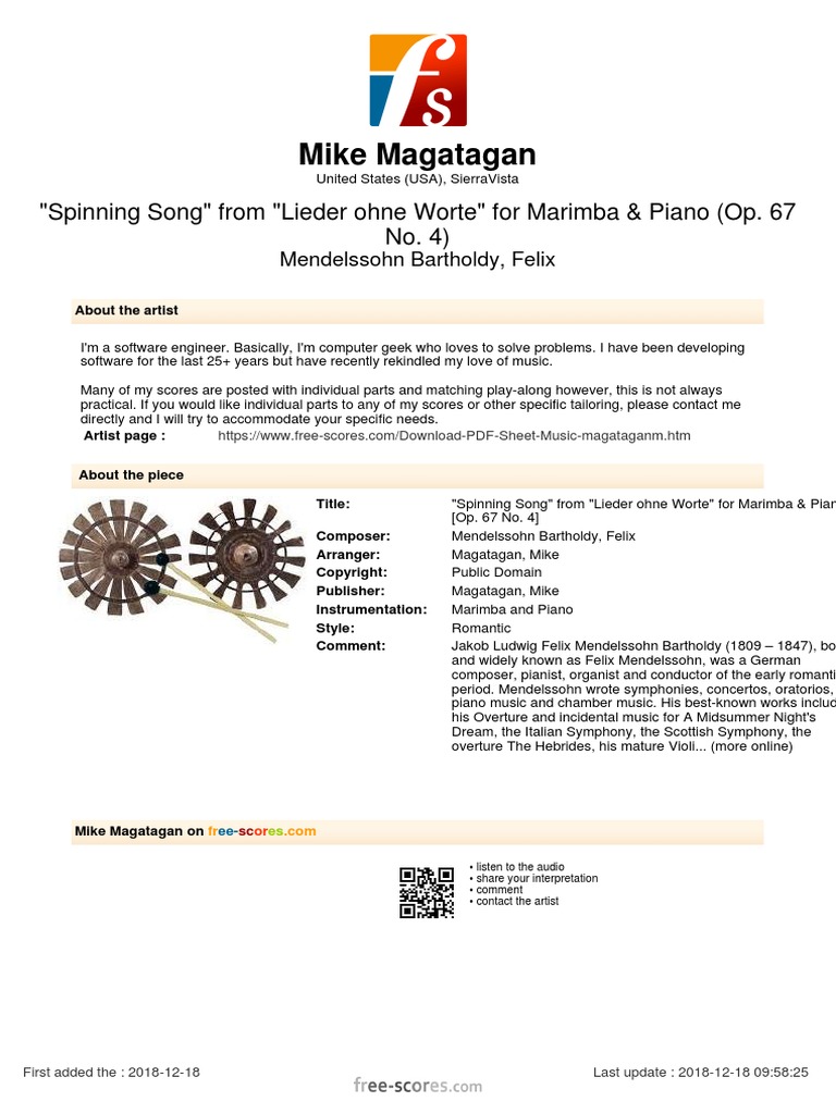 (Free Scores - Com) - Mendelssohn Bartholdy Felix Spinning Song From ...