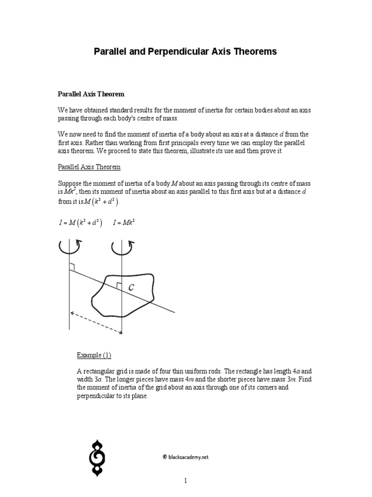 Parallel and Perpendicular Axis Theorems | PDF | Rotation Around A Fixed Axis | Perpendicular