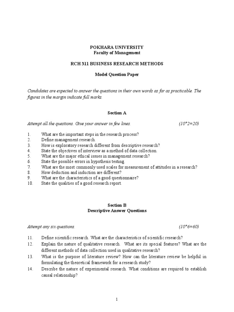 Pokhara University Faculty of Management RCH 311 Business Research ...