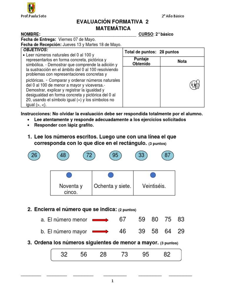 Evaluación Sumativa 2 Matemática 2° Básico Abril 2021 Pdf 1977