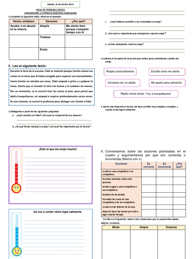 Ficha Expresamos Emociones | PDF | Ira