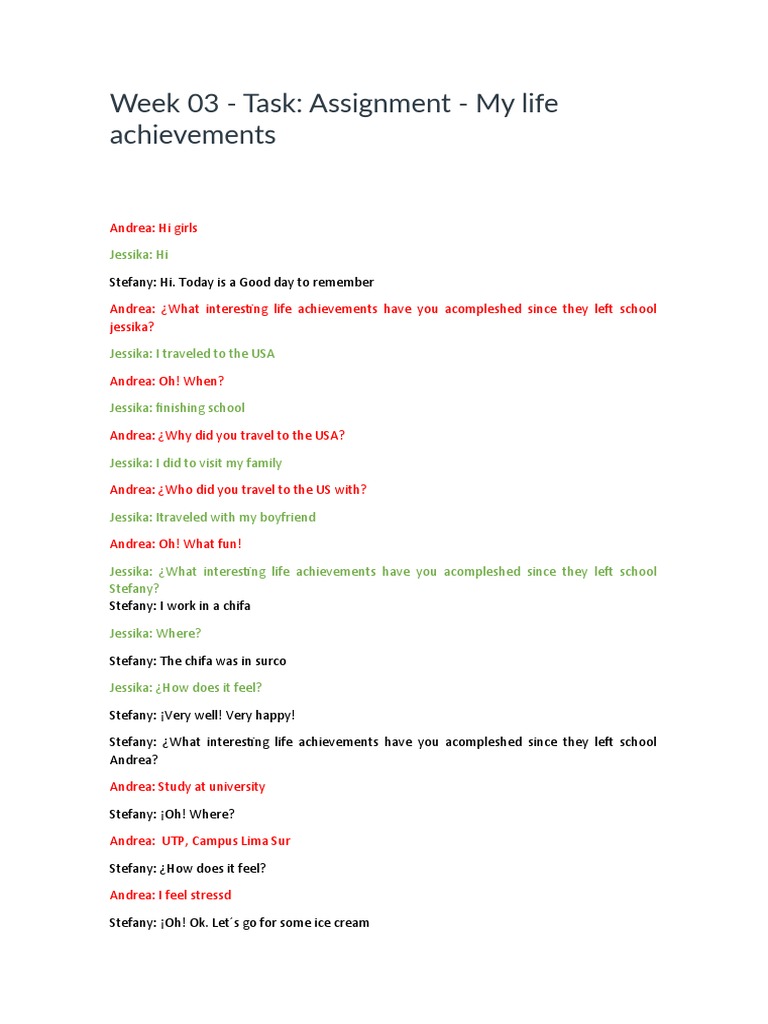 Week 03 - Task Assignment - My Life Achievements | PDF