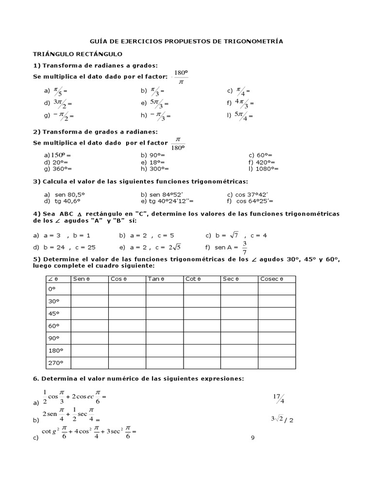 GUÍA DE EJERCICIOS PROPUESTOS DE TRIGONOMETRÍA.PRIM.2021 | PDF ...