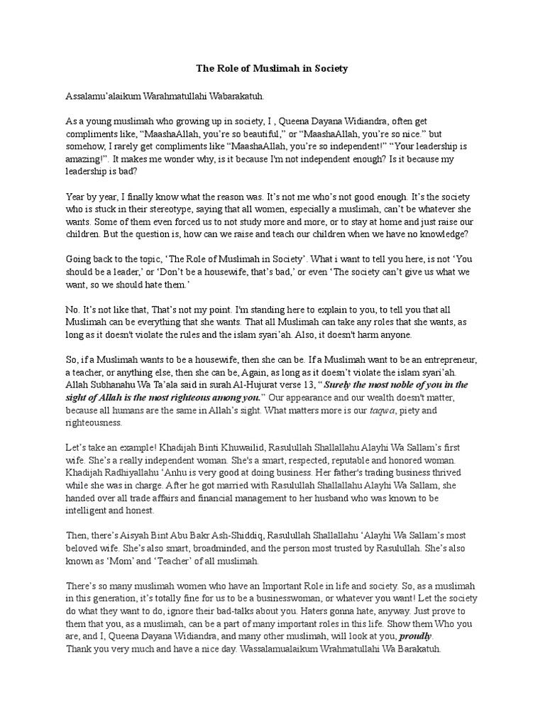 The Role of Muslim Women in Society | PDF | Abrahamic Religions