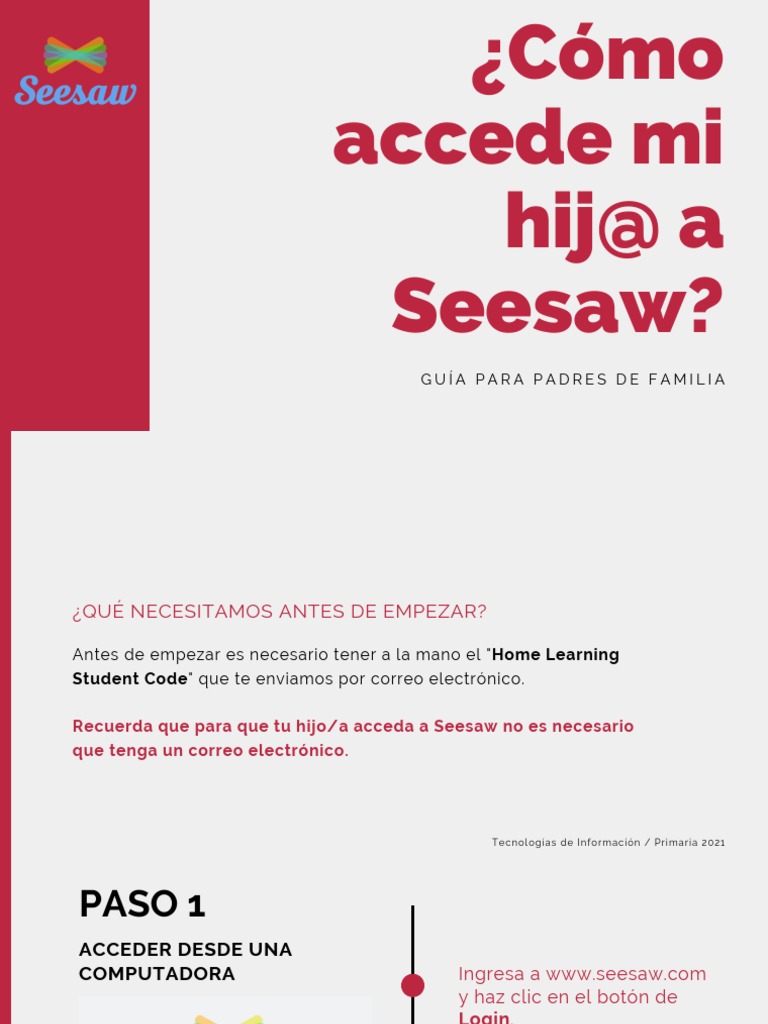 Cómo accede mi hijo a Seesaw - Primaria | PDF | Aplicación movil ...