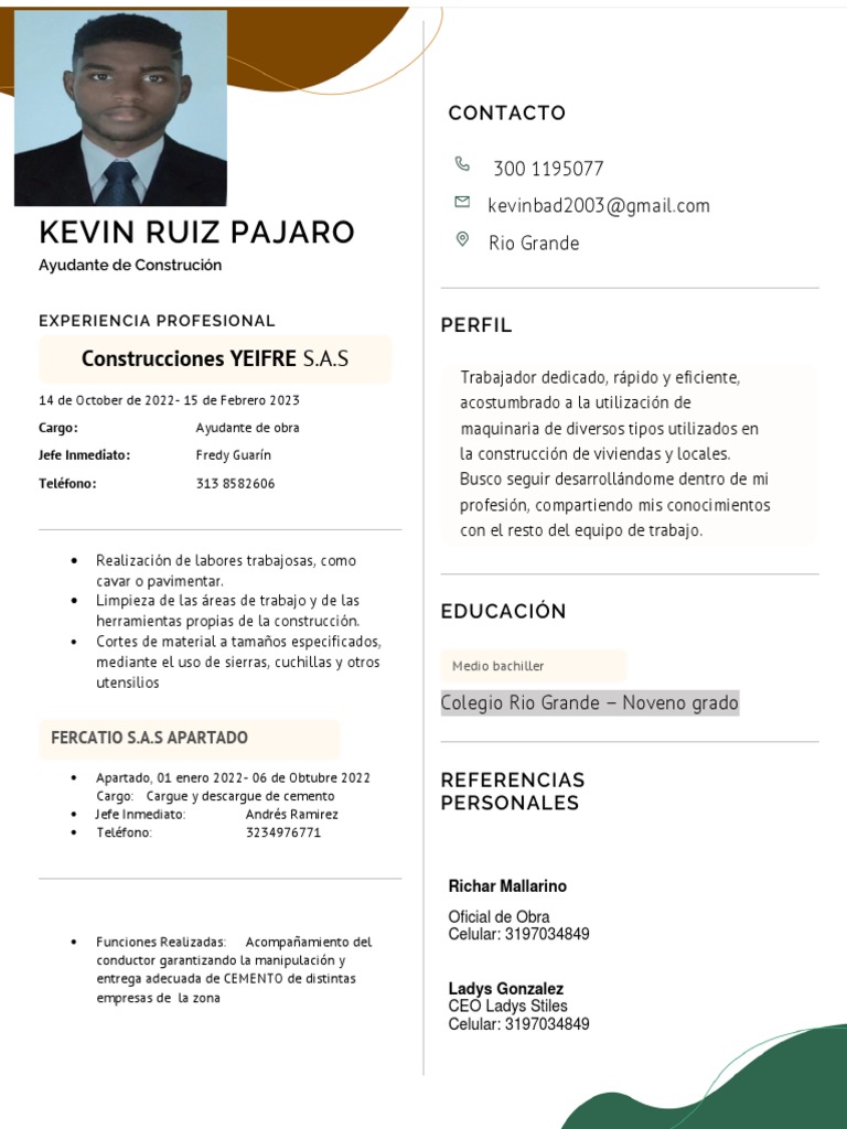 Kevin Ruiz Pajaro: Construcciones YEIFRE S.A.S | PDF