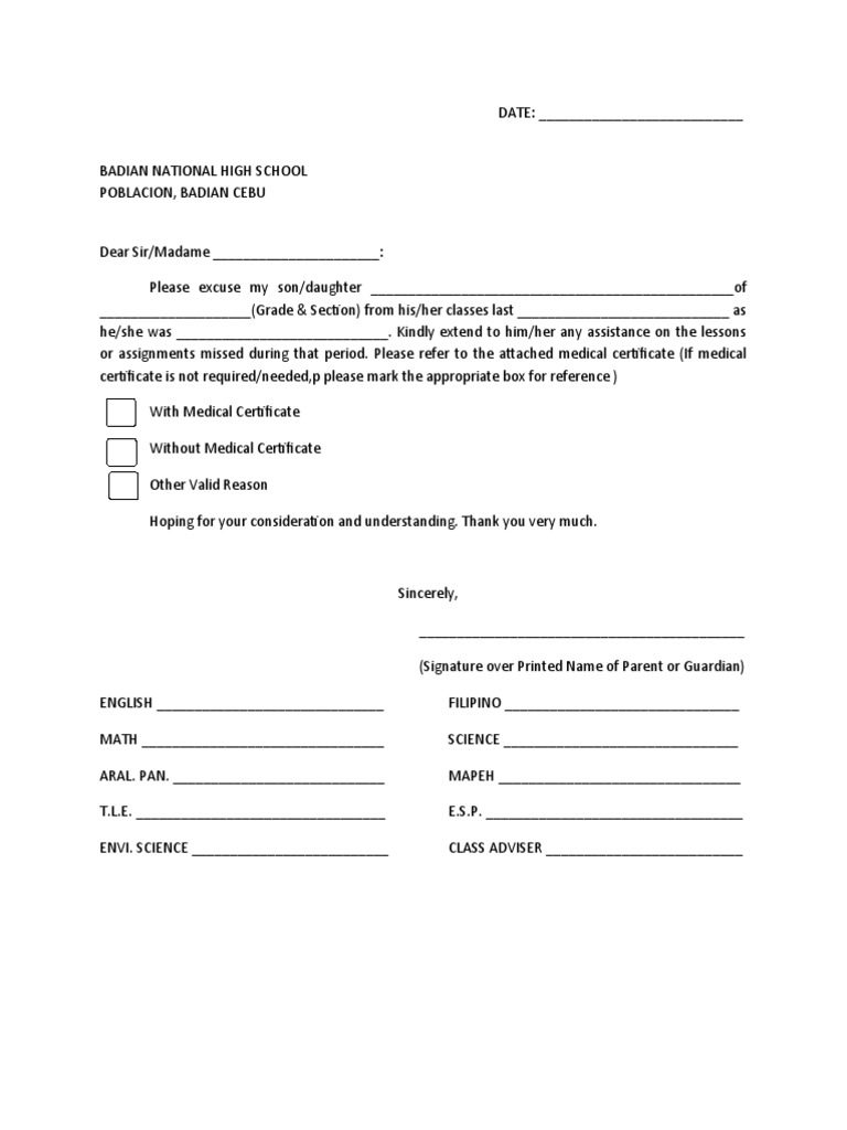 Excuse Letter (Format) | PDF | Career & Growth