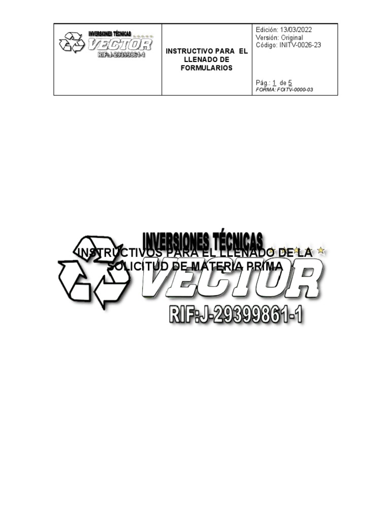 Instructivos para El Llenado de La Solicitud de Materia Primas Initv ...