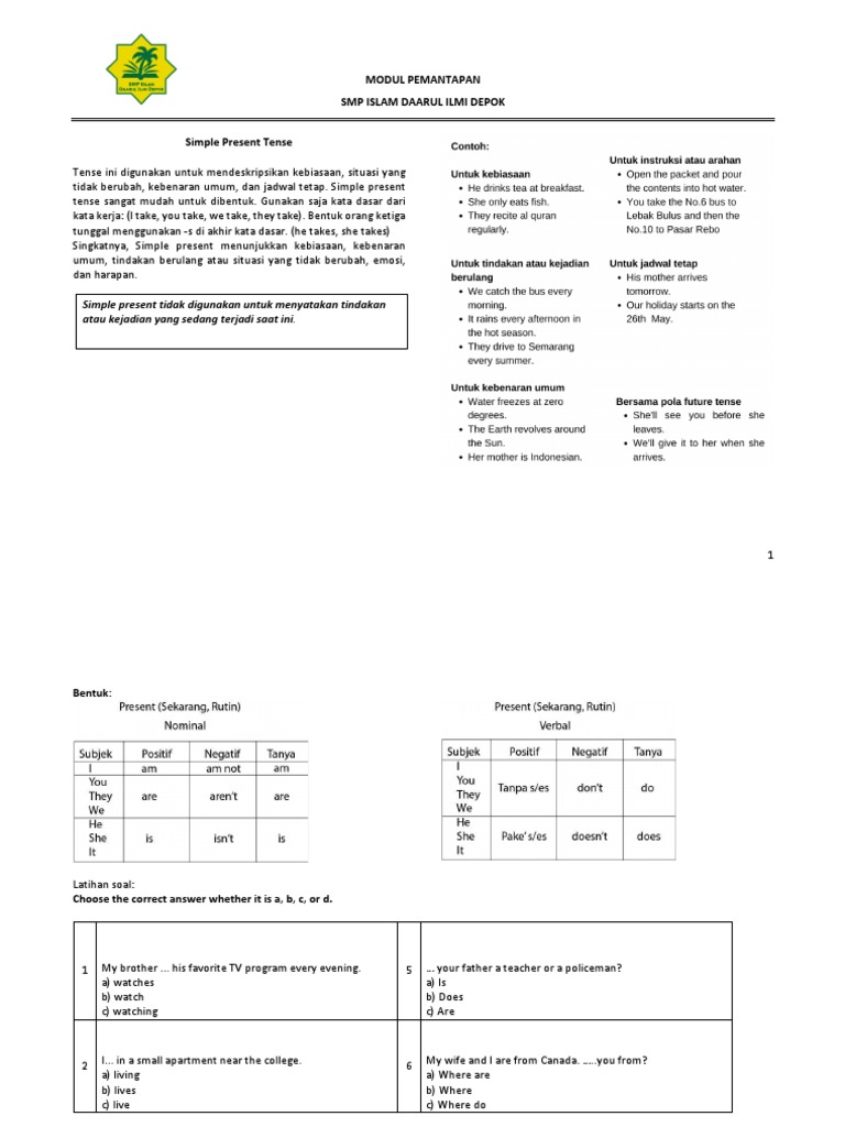 Modul Pemantapan Simple Present | PDF | Linguistics