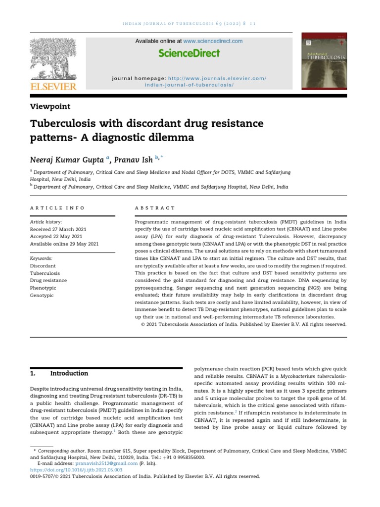 Tuberculosis With Discordant Drug Resistance Patterns - A Diagnostic ...