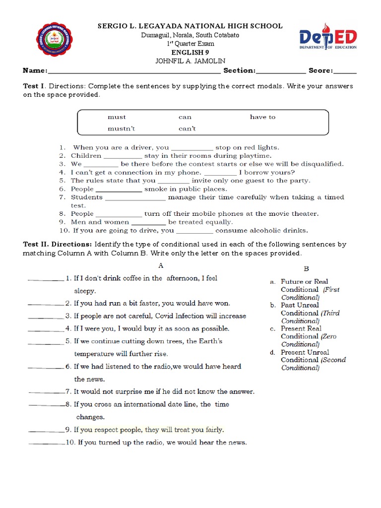 Eng Exam 1st Q | PDF