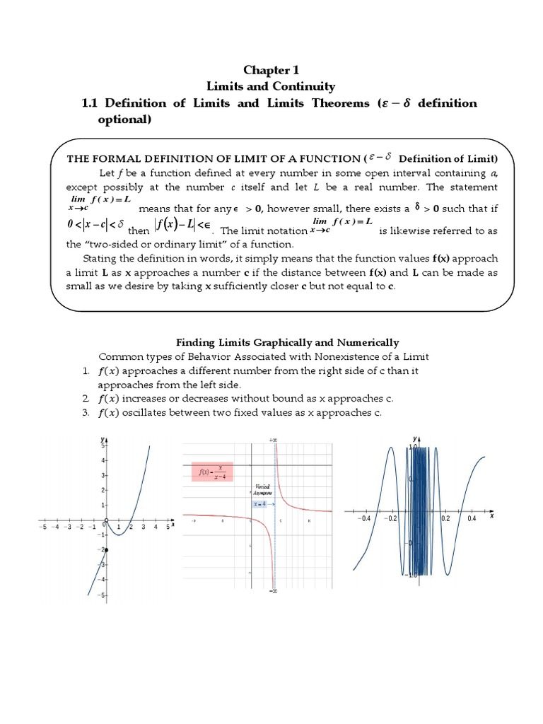 Limits and Continuity 1.1 Definition of Limits and Limits Theorems ...