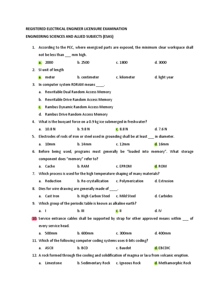 ESAS Subjects for Electrical Exam | PDF | Computer Data Storage | Acceleration