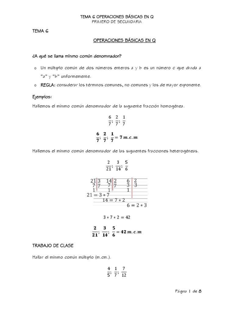 T6 Operaciones Básicas en Q | PDF | Sustracción | Entero