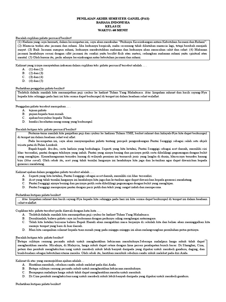 2223 Soal - Pas Bi KLS 9 Fix | PDF