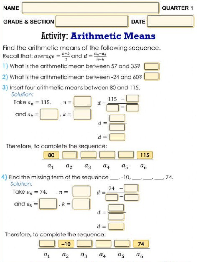 Activity 2 Arithmetic Means | PDF