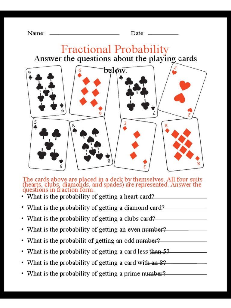 Fractional Probability with Playing Cards Math Worksheet | PDF