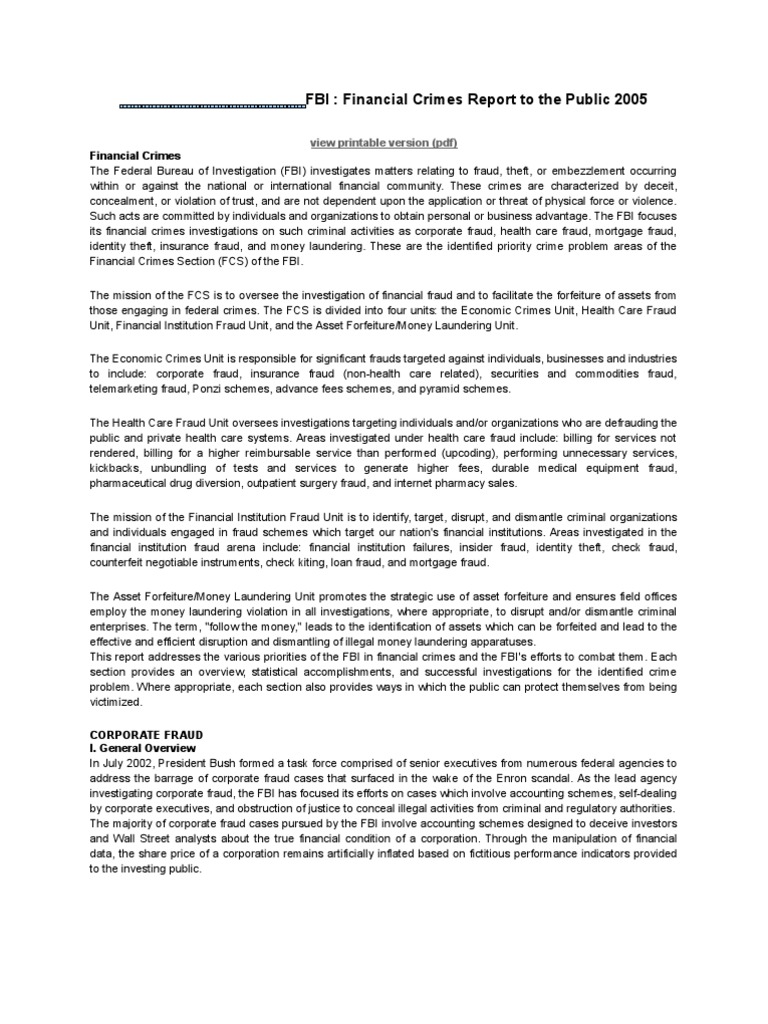 FBI Financial Crimes Report 2005 | PDF | Mortgage Fraud | Identity Theft