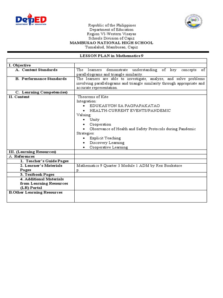 L5 Detailed Lesson Plan Pdf Area Learning 