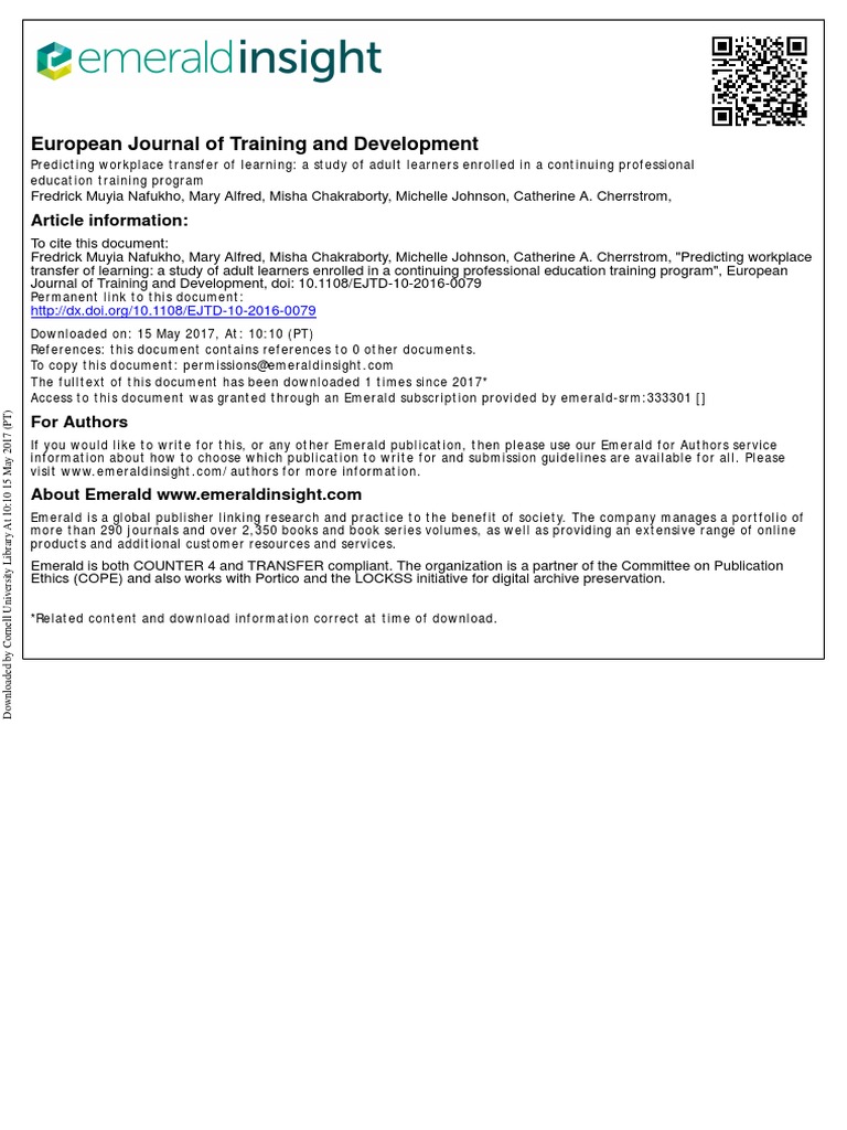 European Journal of Training and Development: Article Information | PDF ...