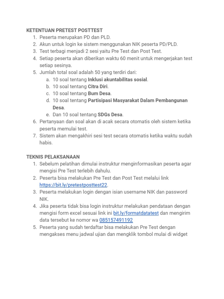 Ketentuan Pretest Posttest V.2 | PDF