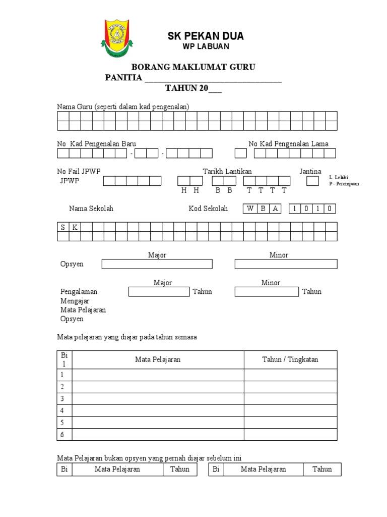 Borang Maklumat Guru SKPD | PDF