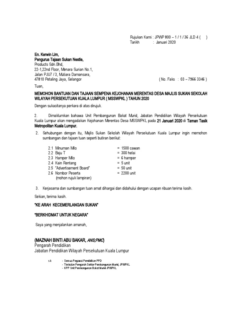 Mohon Sumbangan Milo | PDF