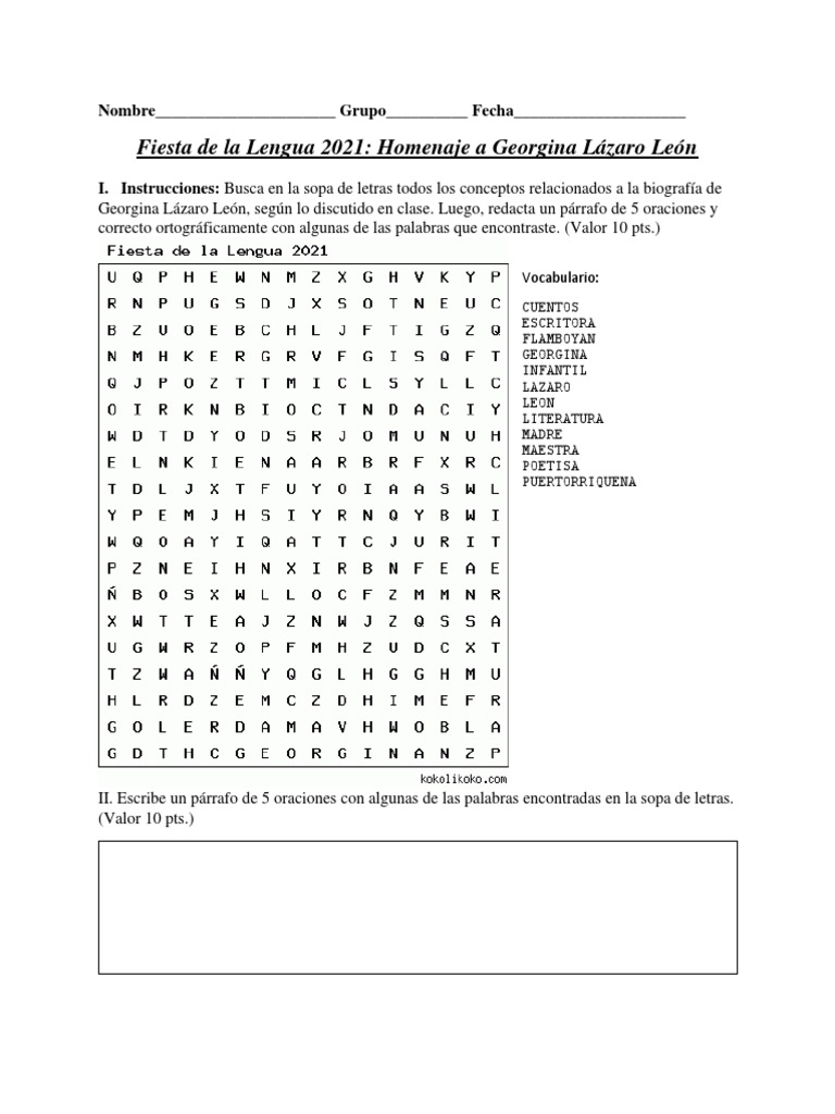 Sopa de Letras Fiesta de La Lengua | PDF