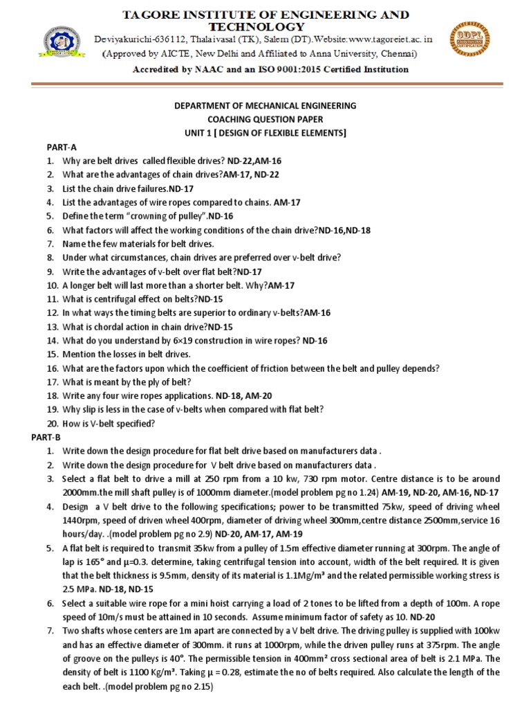 DTS COACHING QUESTION PAPER (Autosaved) - UNIT-1 | PDF | Belt ...